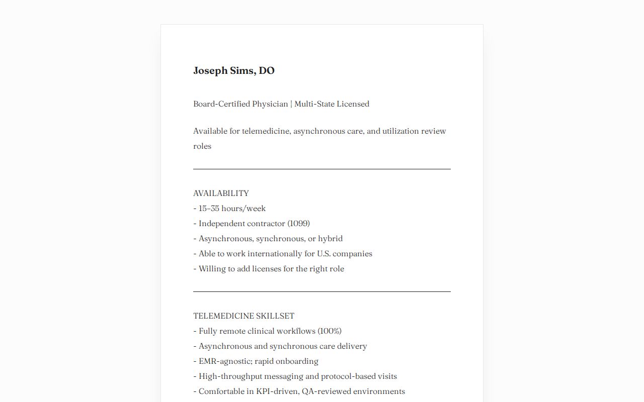 Joseph Sims, DO - Telemedicine